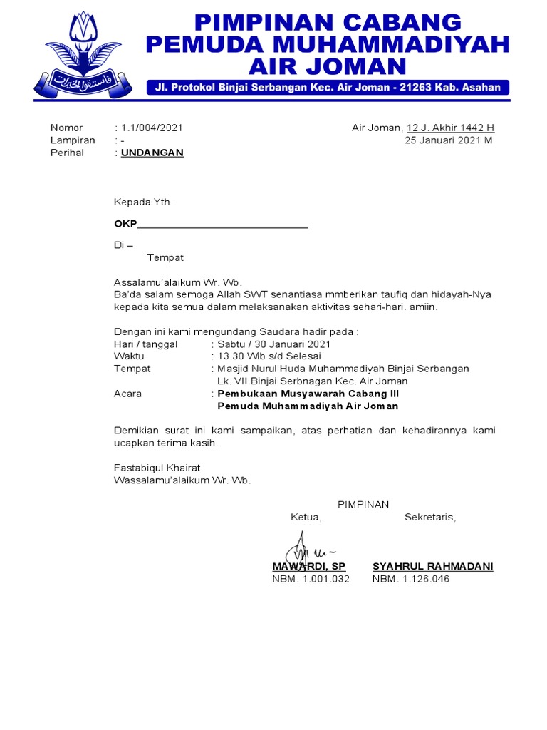 Surat Undangan Pemuda Muhammadiyah | PDF