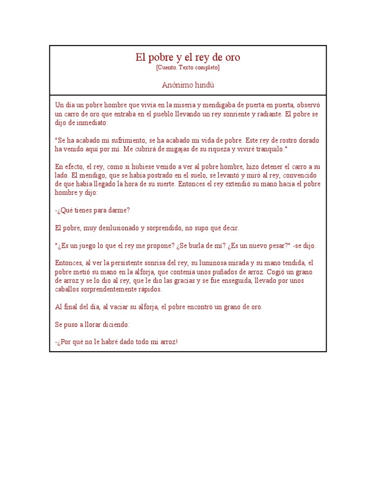 El Pobre y El Rey de Oro | PDF