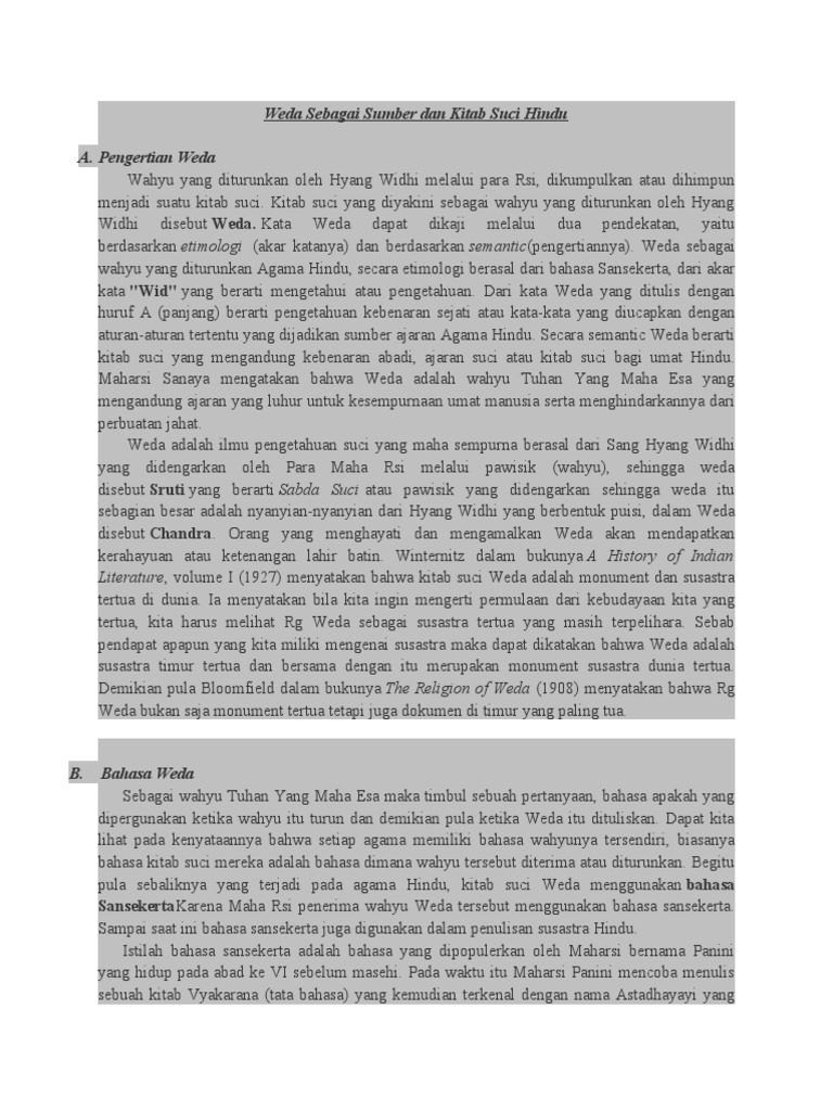 Weda Sebagai Sumber Dan Kitab Suci Hindu | PDF