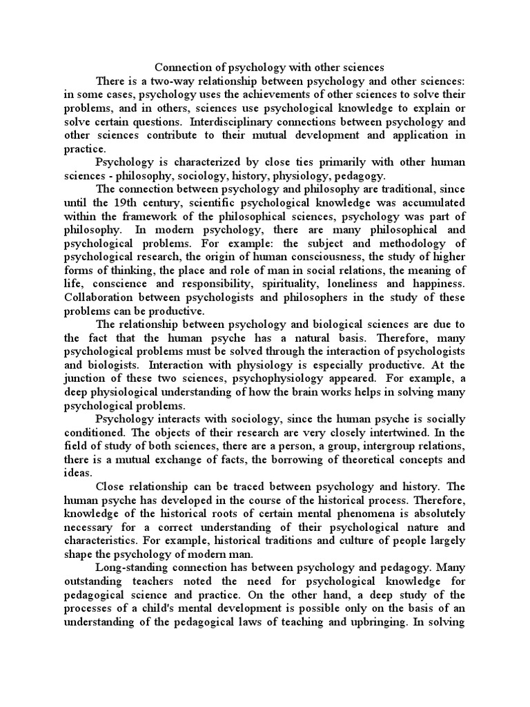 Psychology's Interdisciplinary Connections | PDF | Psychology | Science