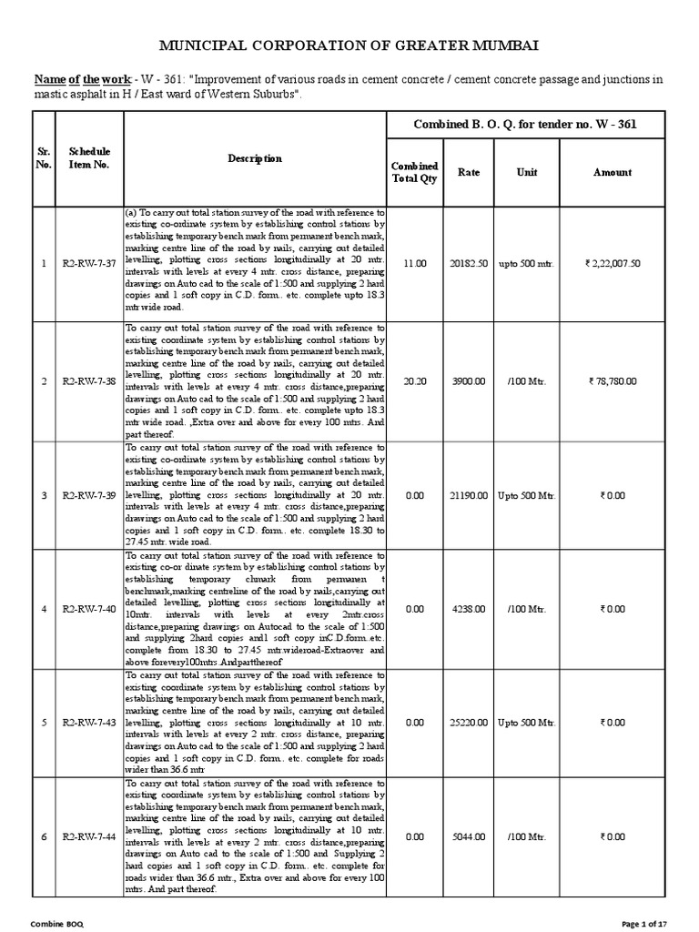 Greater Mumbai Road Boq | PDF | Concrete | Asphalt