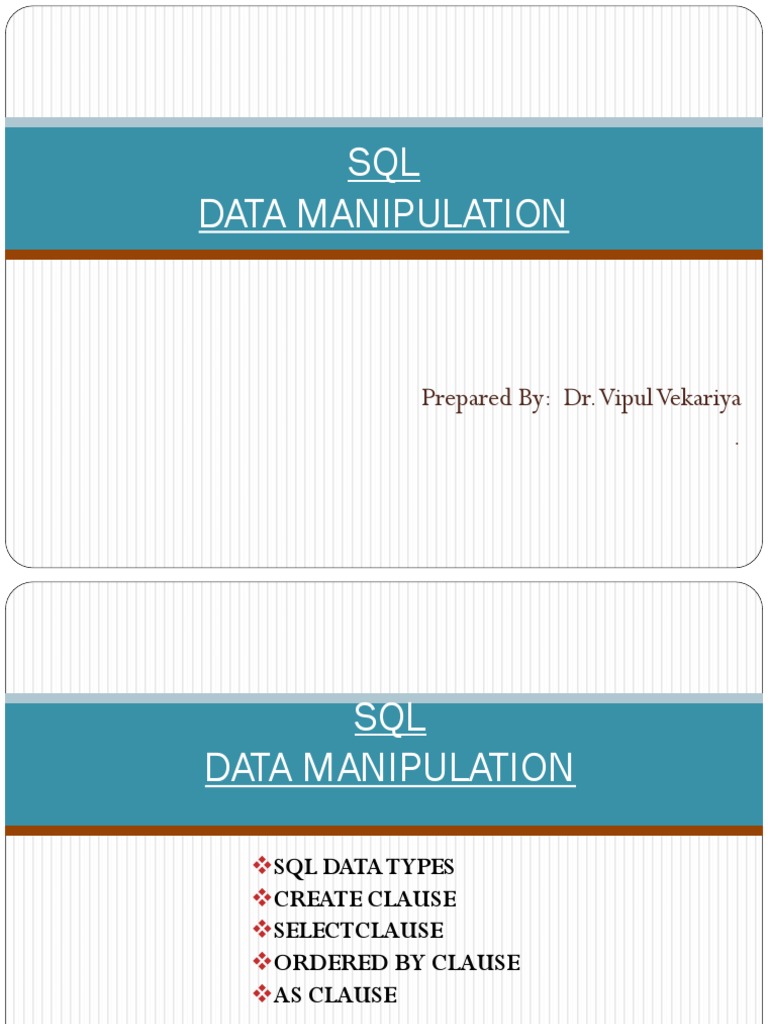 SQL Data Manipulation: Prepared By: Dr. Vipul Vekariya | PDF | Table ...