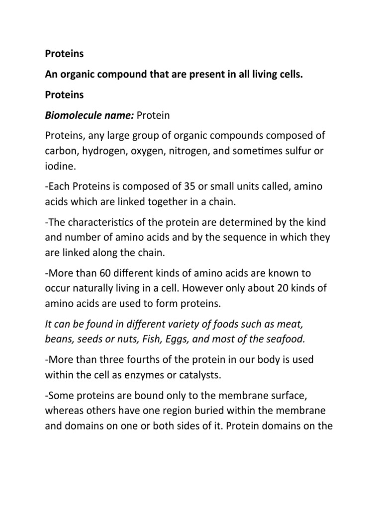 Proteins An Organic Compound That Are Present in All Living Cells ...