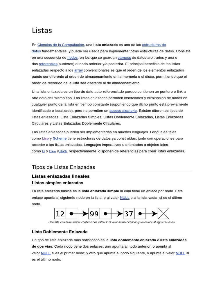 Tipos de Listas Enlazadas | PDF | Gestión de datos | Programación de ...
