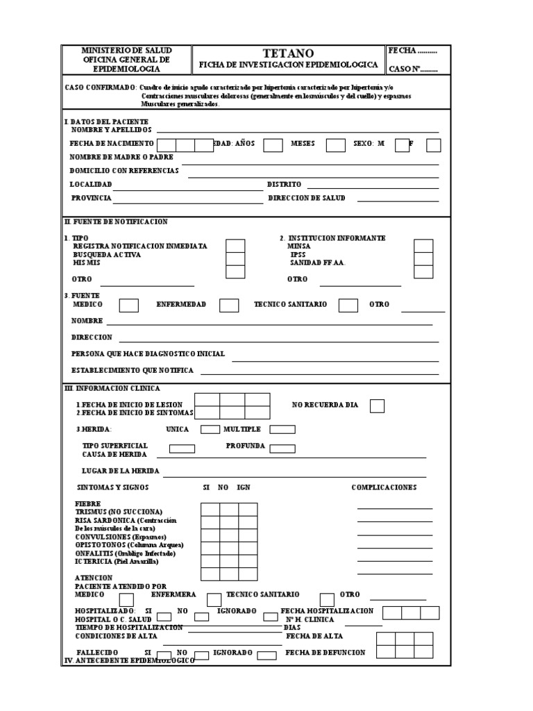 Ficha de Tetanos | PDF | Diagnostico medico | Hospital