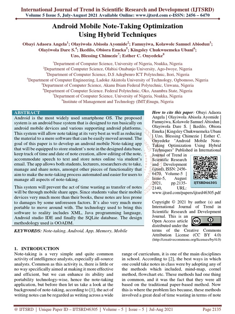 Android Mobile Note Taking Optimization Using Hybrid Techniques | PDF ...