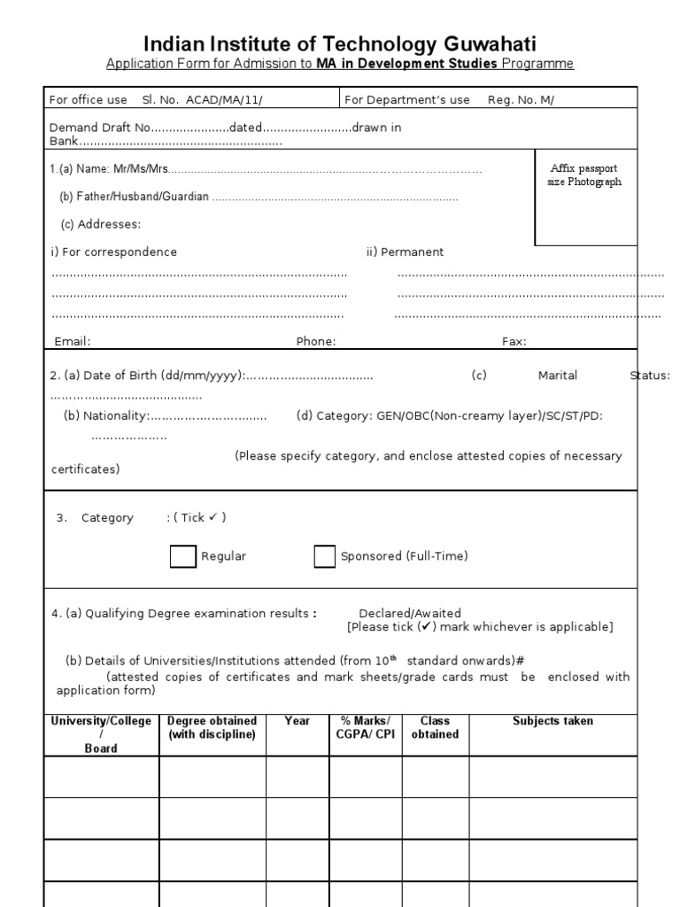 MA Admission Application Form 2025 | PDF | Government Of India | Government