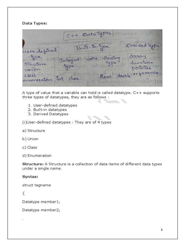 C Notes Pdf Data Type Integer Computer Science