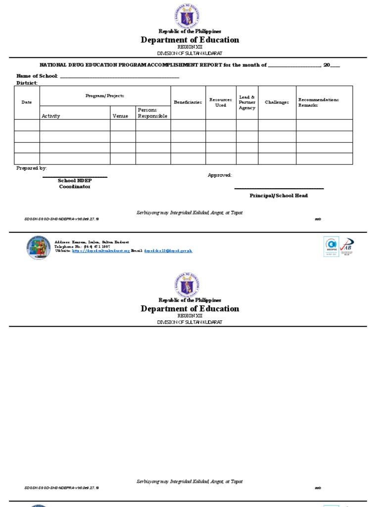 NDEP Monthly Report Template | PDF
