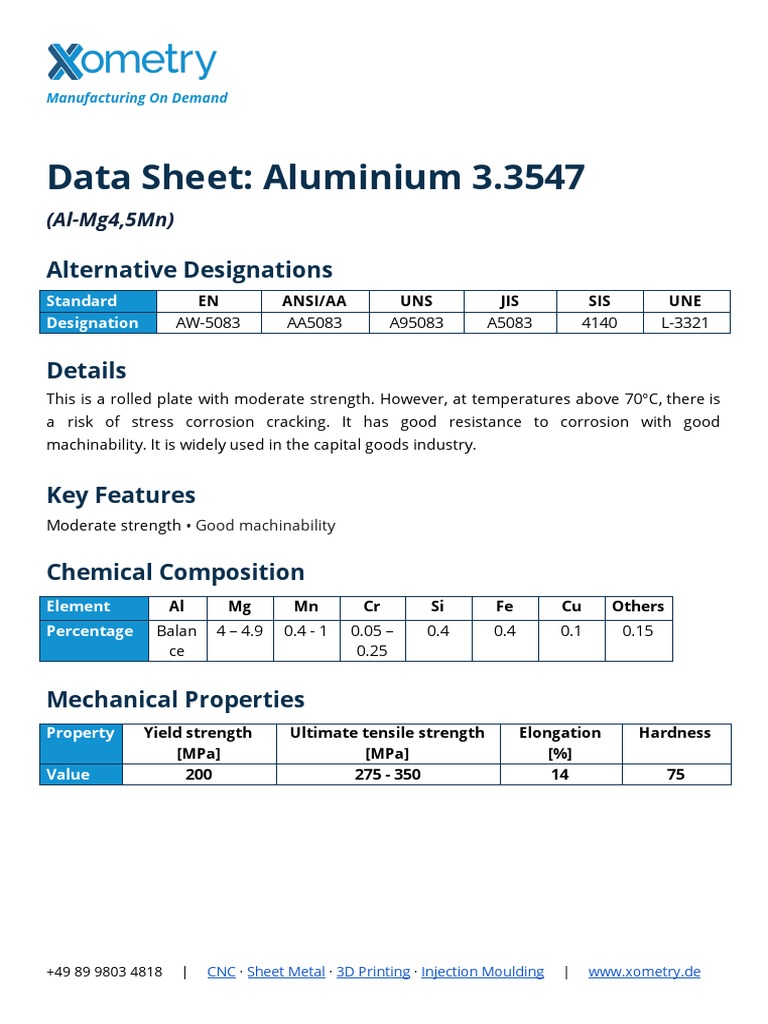 Data Sheet: Aluminium 3.3547: Alternative Designations | PDF