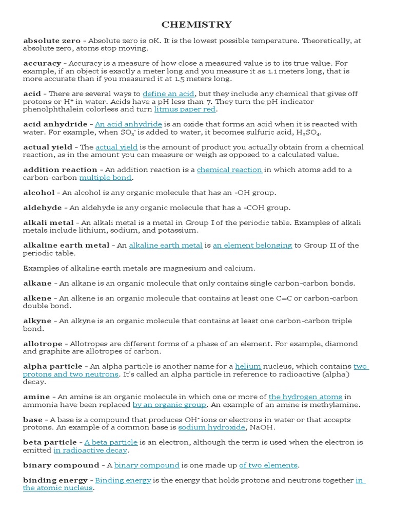 CHEMISTRY Terminologies | PDF | Chemistry | Chemical Reactions