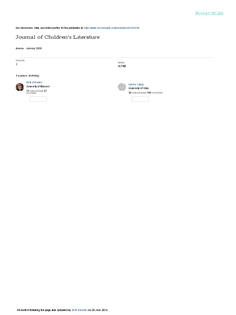 Journal of Children's Literature: January 2009 | PDF | Refugee ...