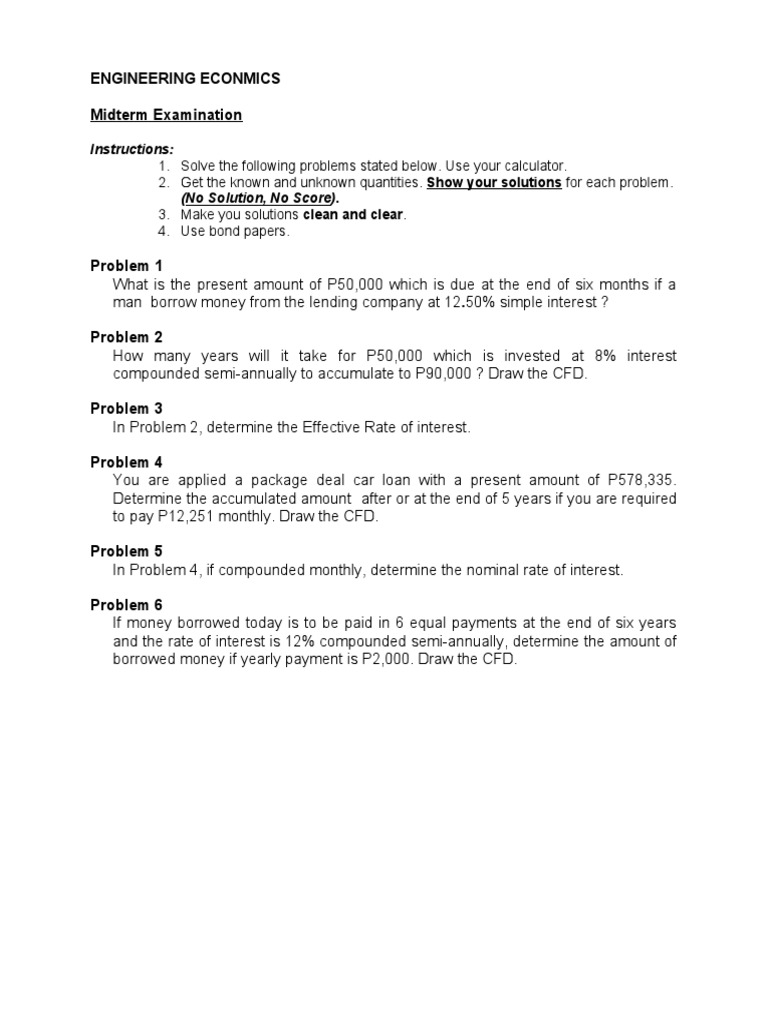 Engineering Economics Midterm Exam Problems | PDF