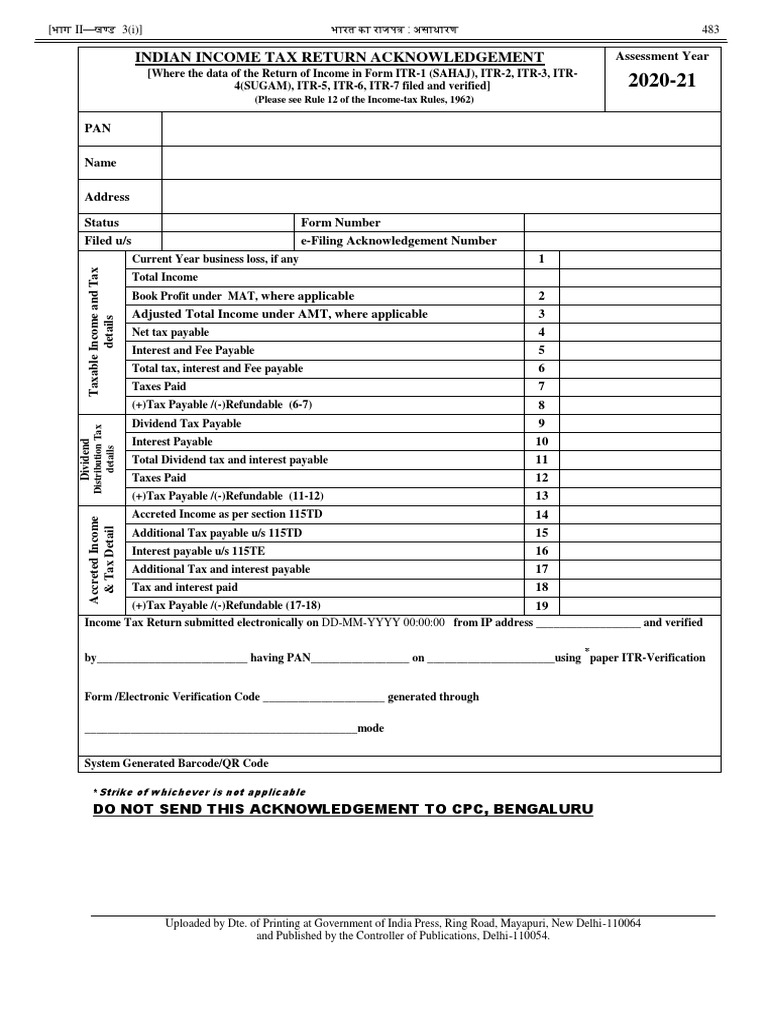 Itr Acknowledgement Format | PDF | Income | Government