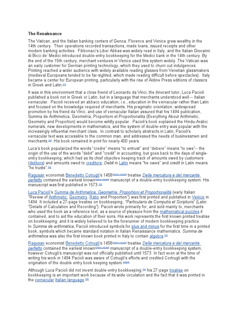 The Renaissance | PDF | Bookkeeping | Accounting
