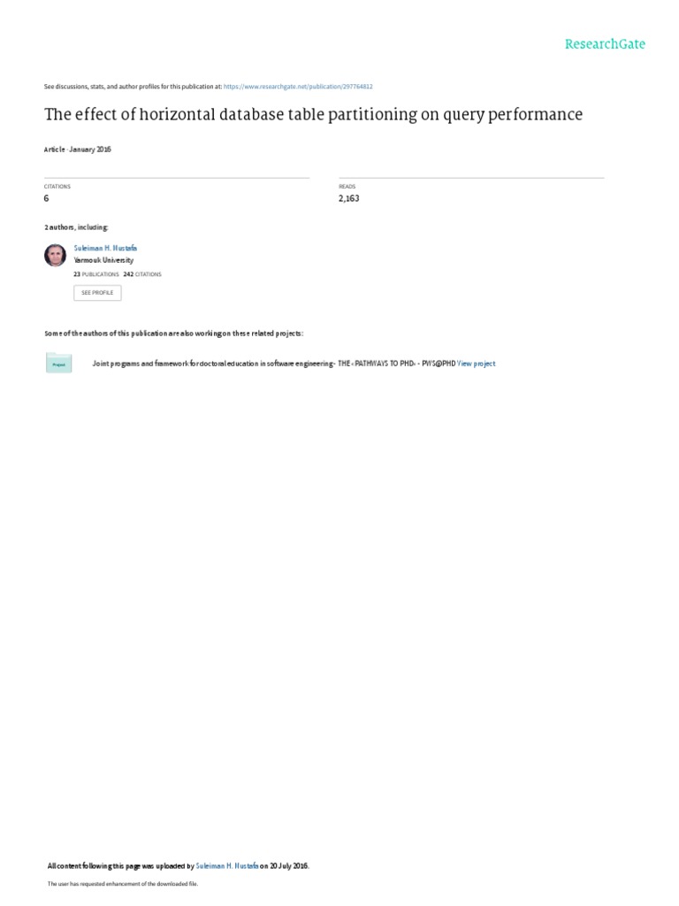 The Effect of Horizontal Database Table Partitioning On Query Performance | PDF | Databases ...
