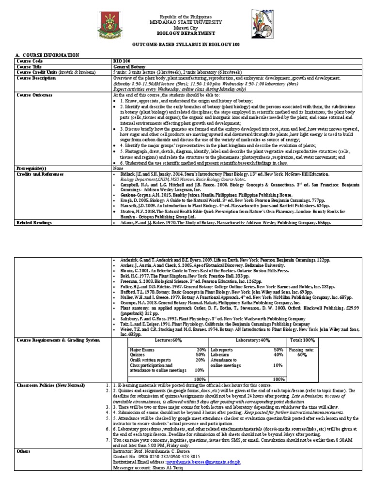 General Botany Course Syllabus | PDF | Plant Stem | Leaf