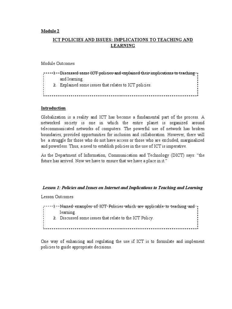 Ict Policies and Issues: Implications To Teaching and Learning | PDF | Information And ...