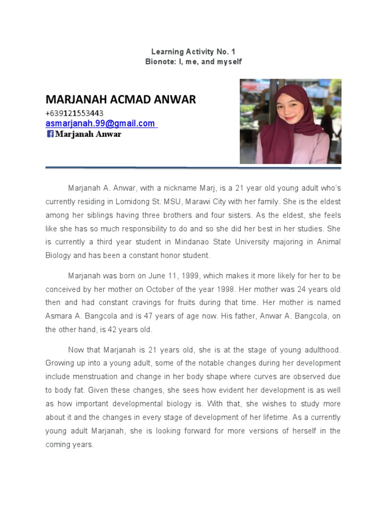 Student Bionote Example: Marjanah Anwar | PDF