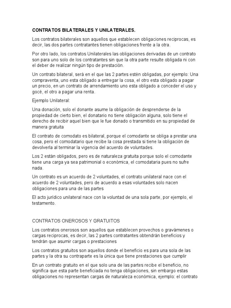 Contratos Bilaterales y Unilaterales | PDF | Conceptos legales ...