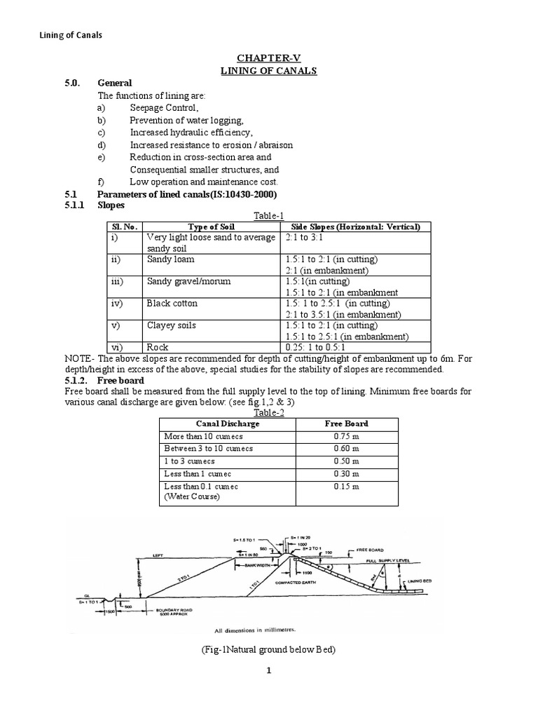 Canal Lining Techniques and Standards | PDF | Concrete | Drainage