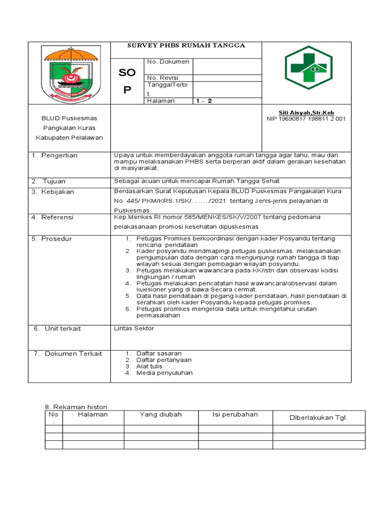 SOP Survey PHBS Rumah Tangga | PDF