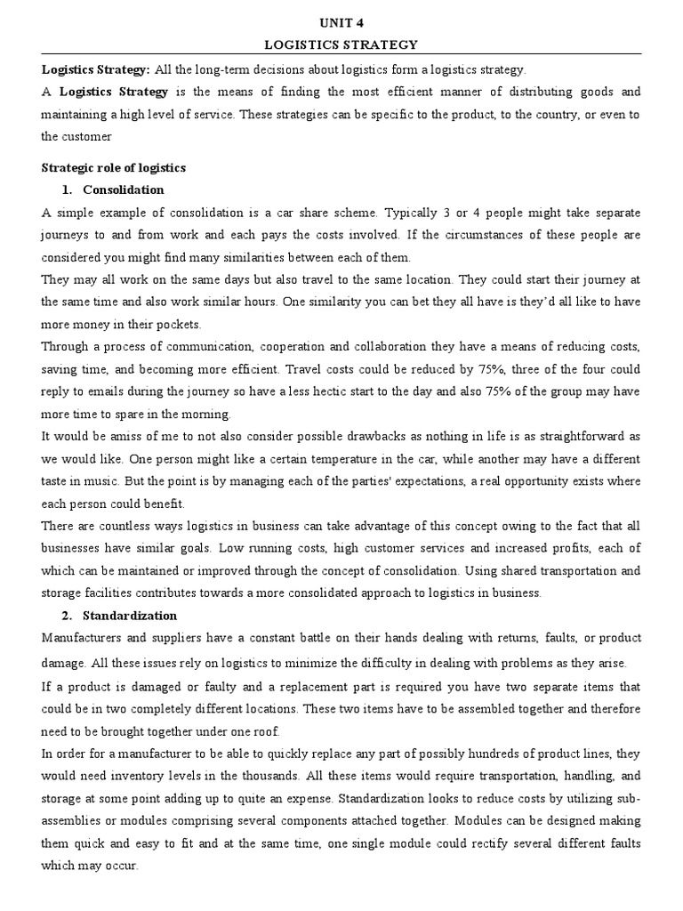 Unit 4 - Logistics Strategy | PDF | Strategic Management | Logistics