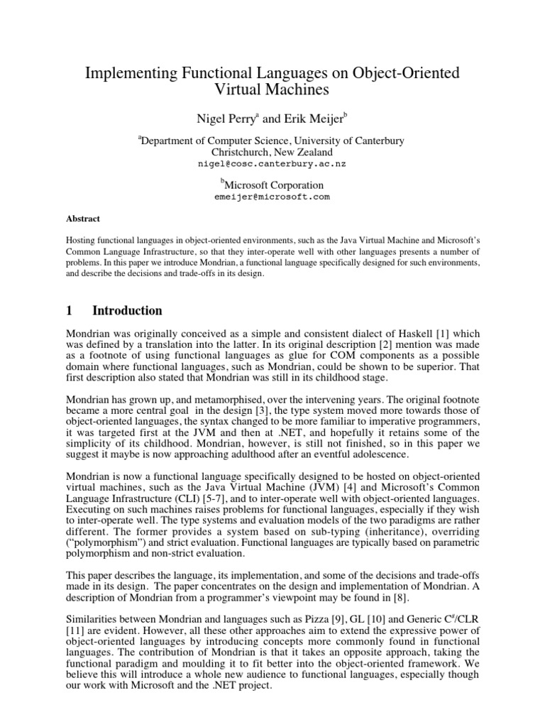 Implementing Functional Languages On Object Oriented Virtual Machines Pdf Class Computer