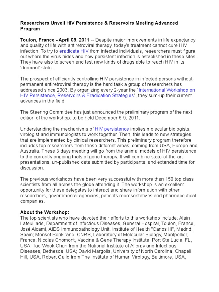 Researchers Unveil HIV Persistence & Reservoirs Meeting Advanced ...