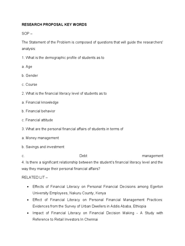 Research Proposal Key Words | PDF | Financial Literacy | Survey Methodology