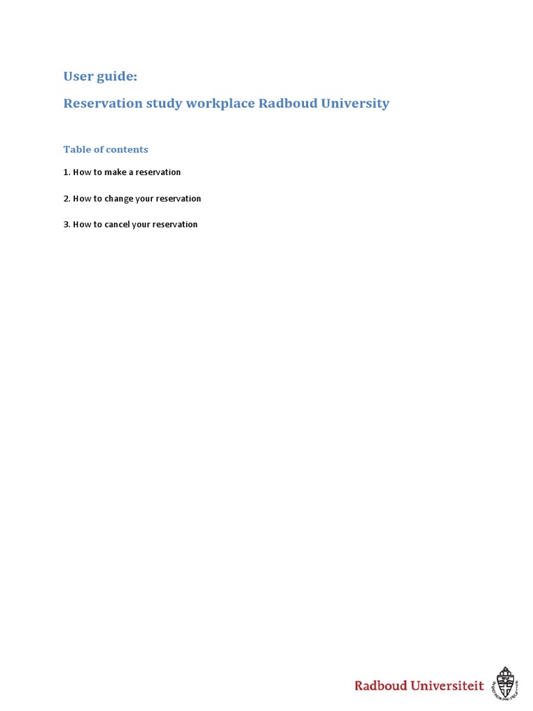 User Guide: Reservation Study Workplace Radboud University | PDF ...