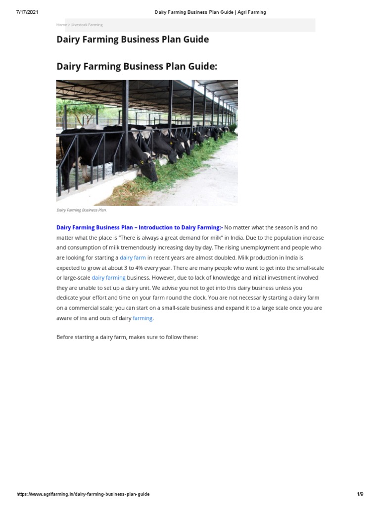 Dairy Farming Business Plan Guide - Agri Farming | PDF | Dairy Cattle ...