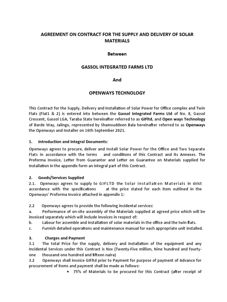 Solar Supply and Installation Agreement | PDF | Indemnity | Business