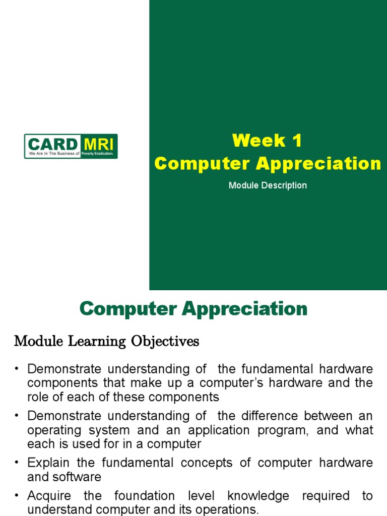 Week 1 - Computer Appreciation CMDI | PDF | Compact Disc | Computer Data Storage