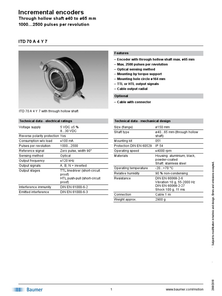 Baumer Encoder ITD 70 A 4 Y 7 GENERAL | PDF | Electronics | Electrical ...