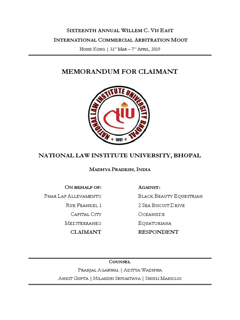 Sample Memorial 4.0 | PDF | Arbitration | Civil Law (Legal System)