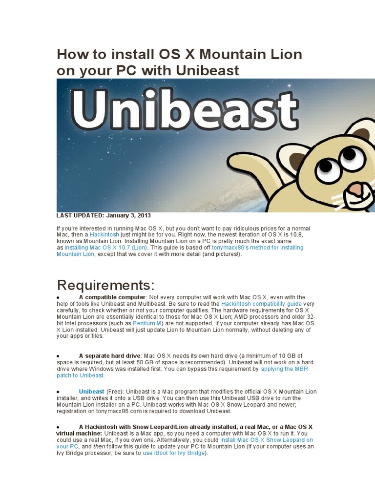 How To Install OS X Mountain Lion On Your PC With UniBeast | PDF | Bios ...