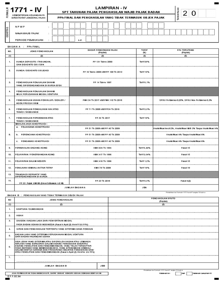 SPT Tahunan PPh Badan 1771-IV | PDF
