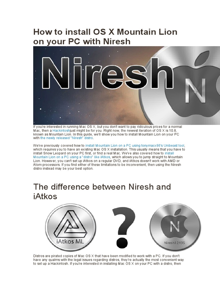 How To Install OS X Mountain Lion On Your PC With Niresh | PDF | Bios | Booting