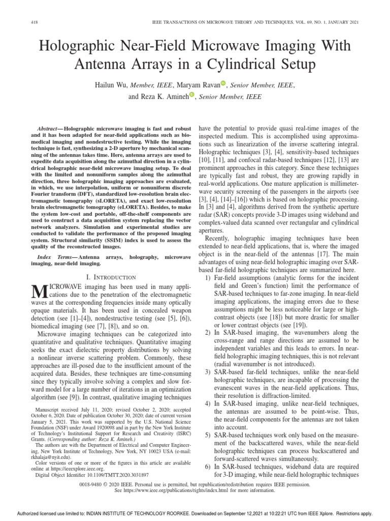 Holographic Near-Field Microwave Imaging With Antenna Arrays in A ...