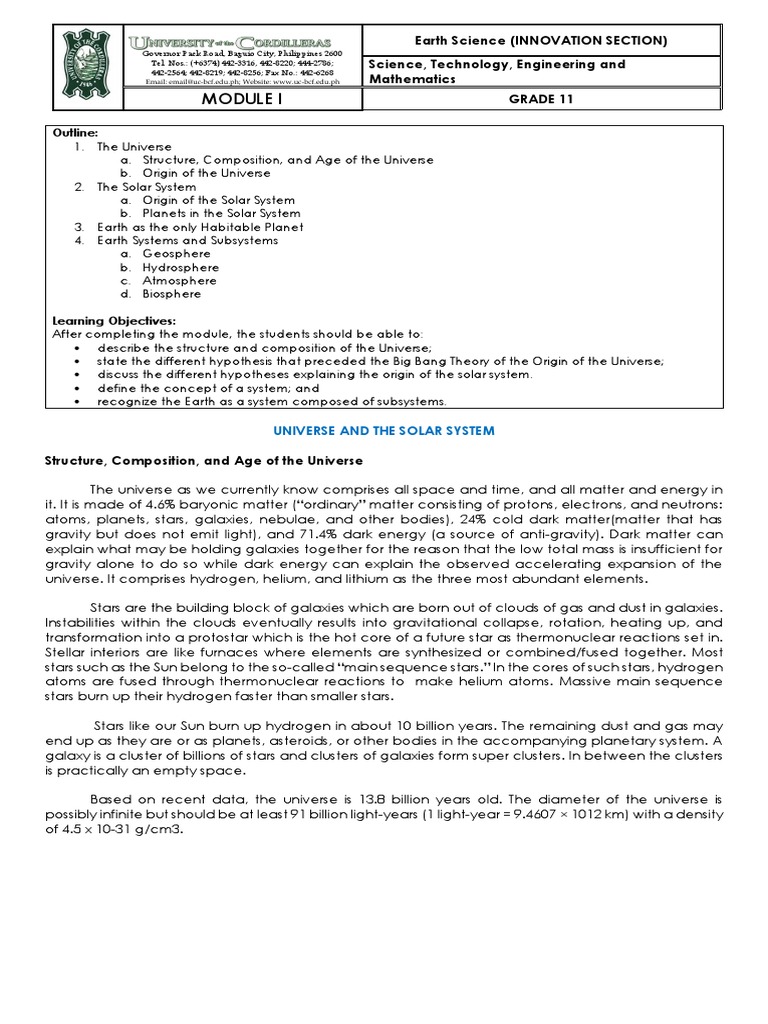 Module 1 Earth Science Universe | Download Free PDF | Solar System ...