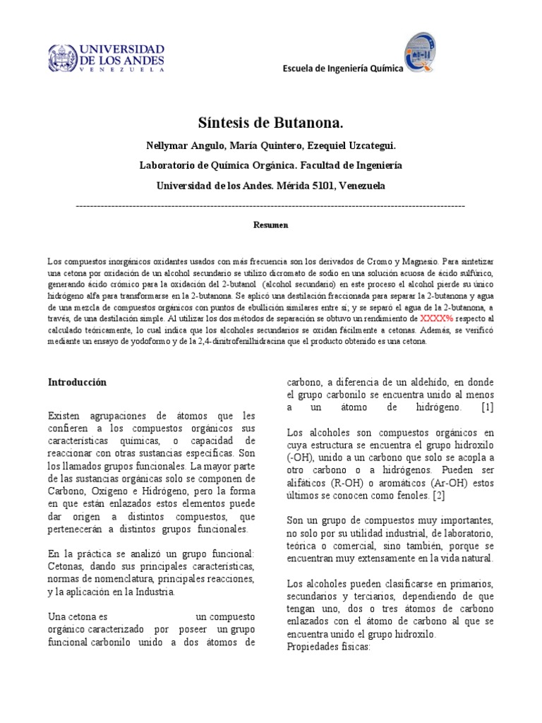 Síntesis y caracterización de la 2-butanona a partir de la oxidación ...