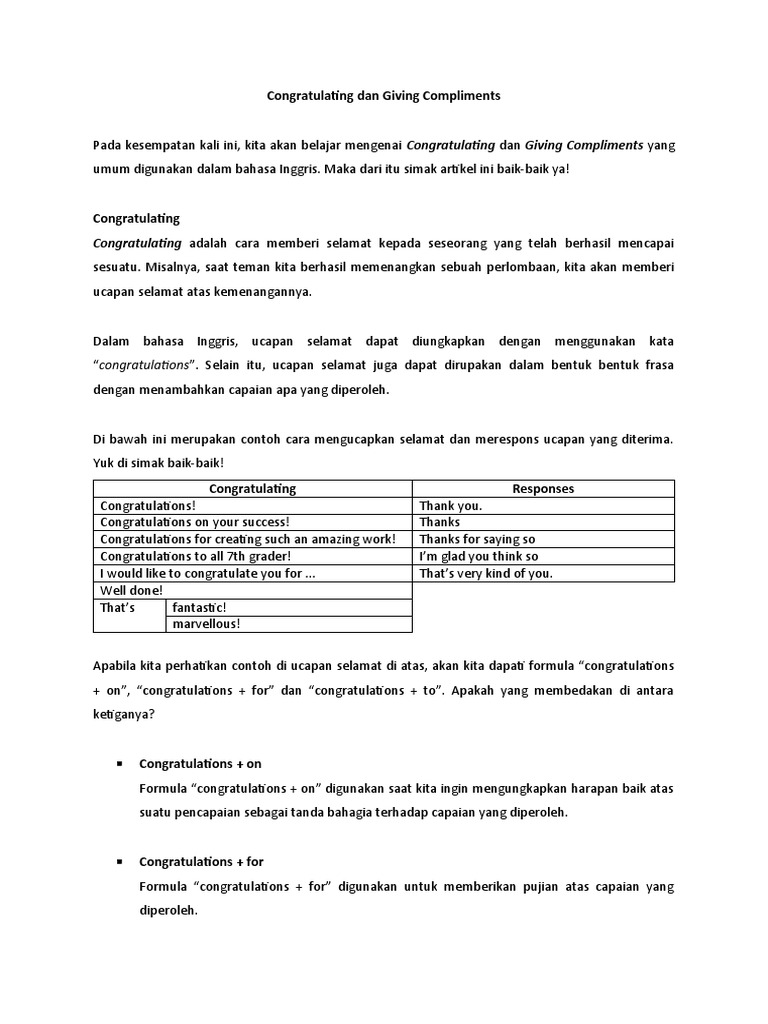 Article - Congratulating Dan Giving Compliments | PDF