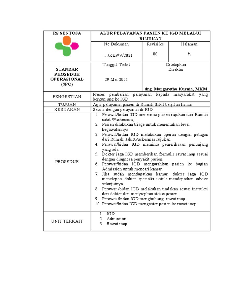 Spo Alur Pelayanan Pasien IGD Melalui Rujukan | PDF