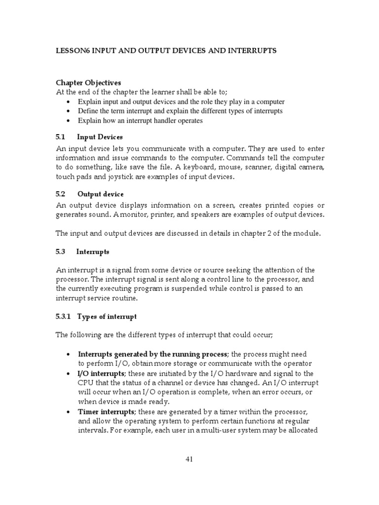 Lesson6 Input and Output Devices and Interrupts | PDF | Input/Output | Central Processing Unit