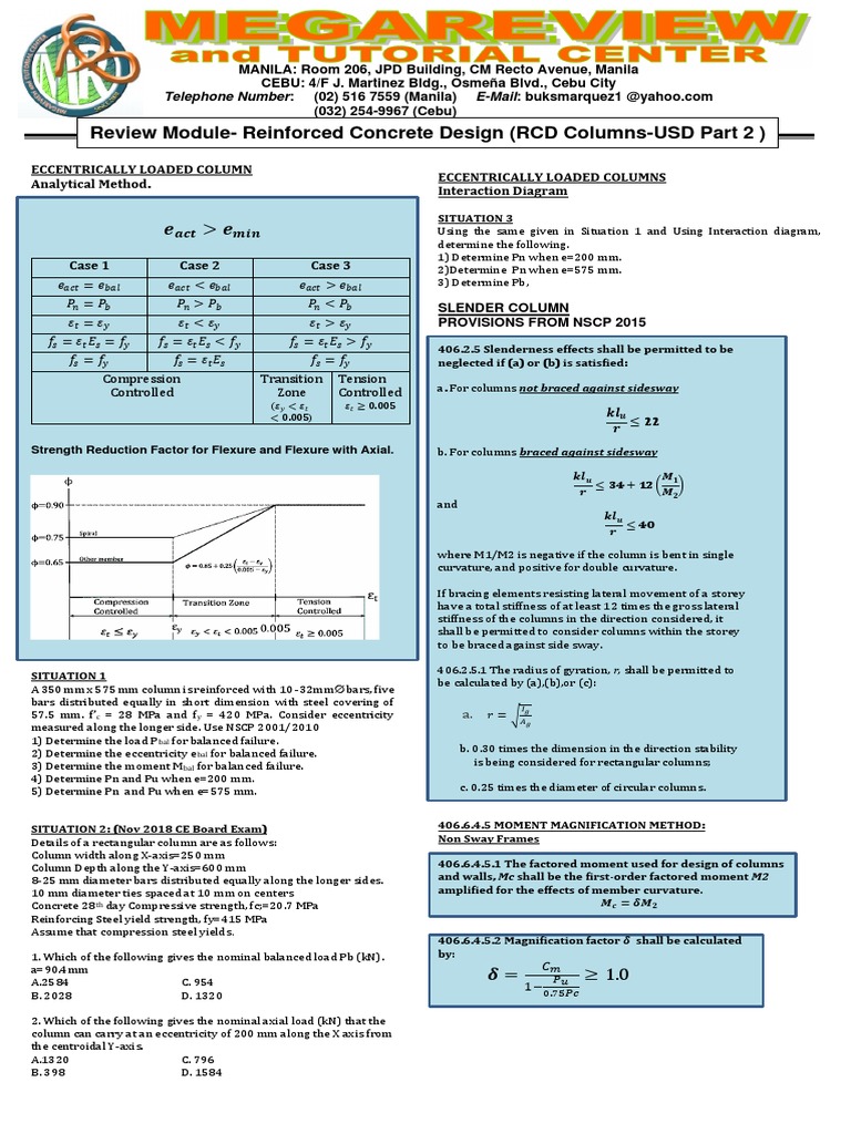 Review Module-Reinforced Concrete Design (RCD Columns-USD Part 2) | PDF | Column | Buckling