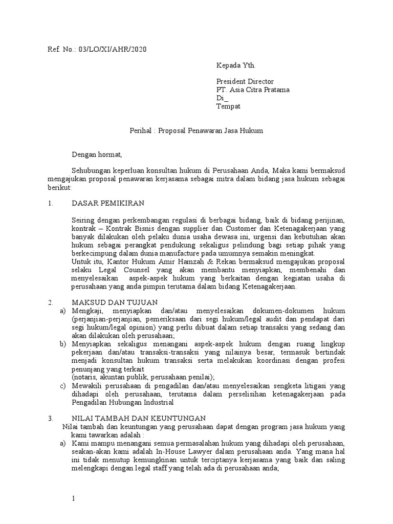 Proposal Inhouse Lawyer PT. AWB | PDF
