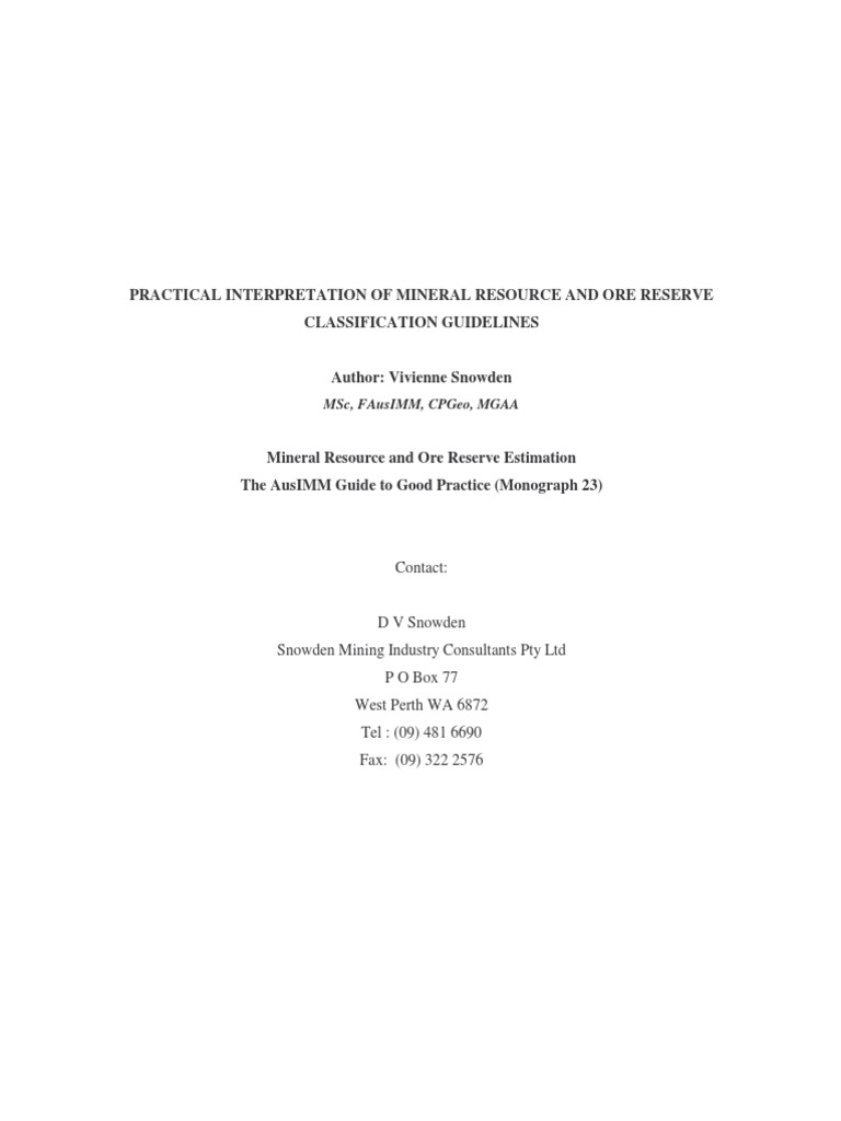 Practical Intepretation Mineral Resource and Ore Reserve Classification ...