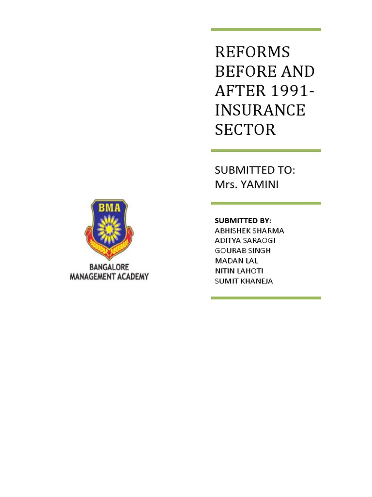 Reforms Before and AFTER 1991-Insurance Sector: Submitted To: Mrs ...