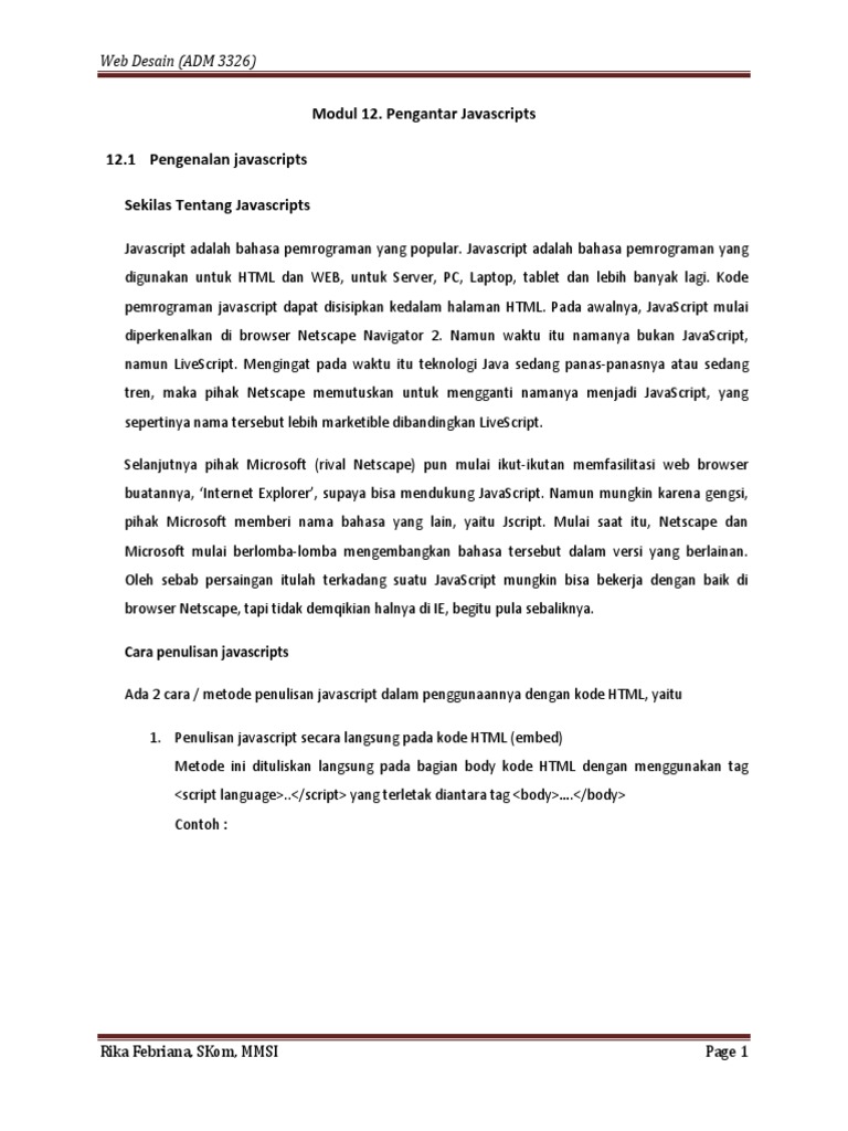 Pengenalan Javascript | PDF Pengenalan Javascript | PDF